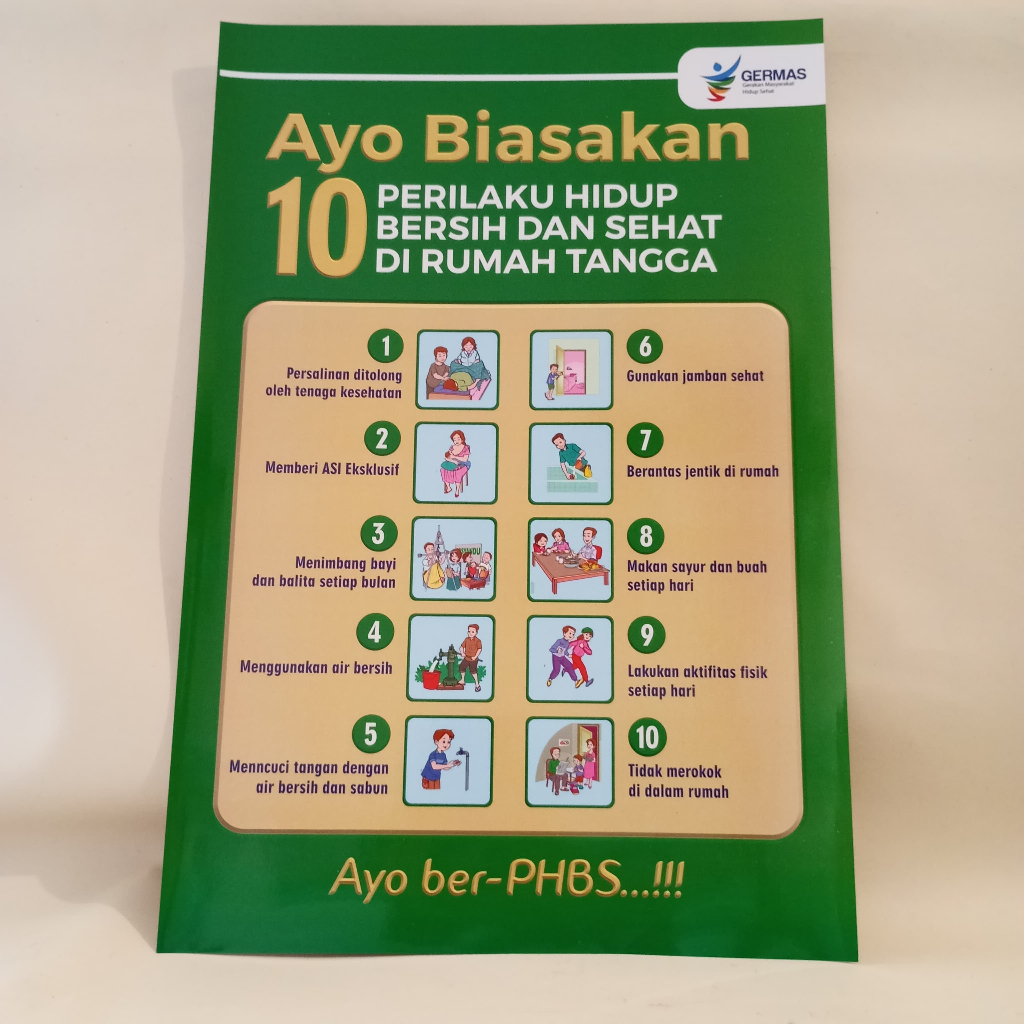 Jual Poster Ayo Biasakan 10 Perilaku Hidup Bersih dan Sehat di Rumah Tangga | Poster PHBS ...