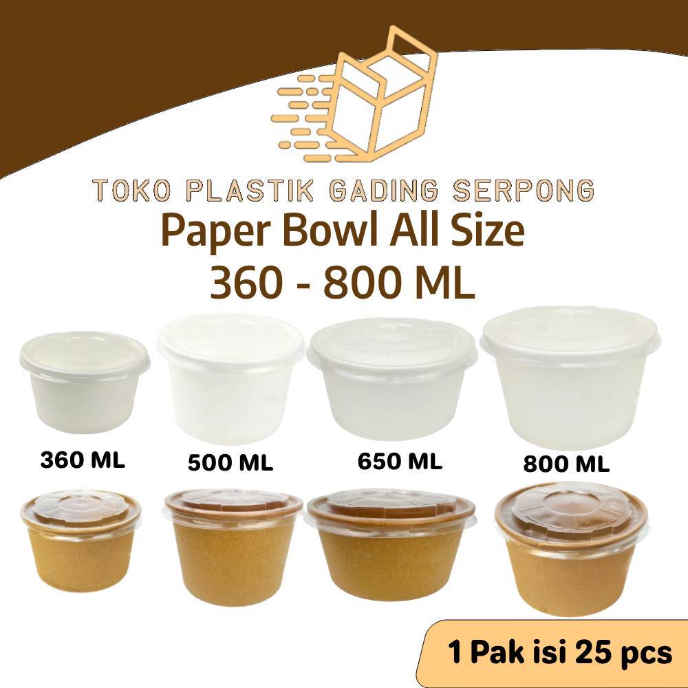 Jual Paper Bowl Semua Ukuran + Tutup / Mangkuk Kertas Ukuran 360ml ...