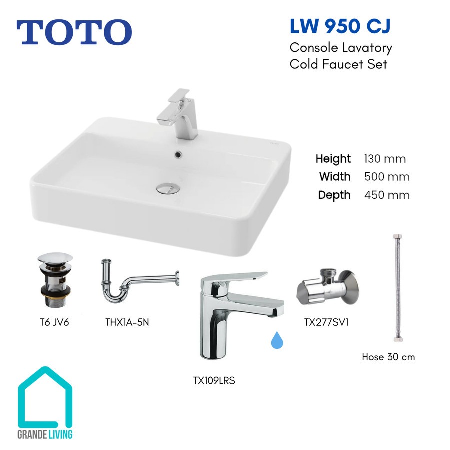 Jual TOTO Wastafel LW 950 CJ Kran Dingin TX109LRS Set Lengkap | Shopee Indonesia