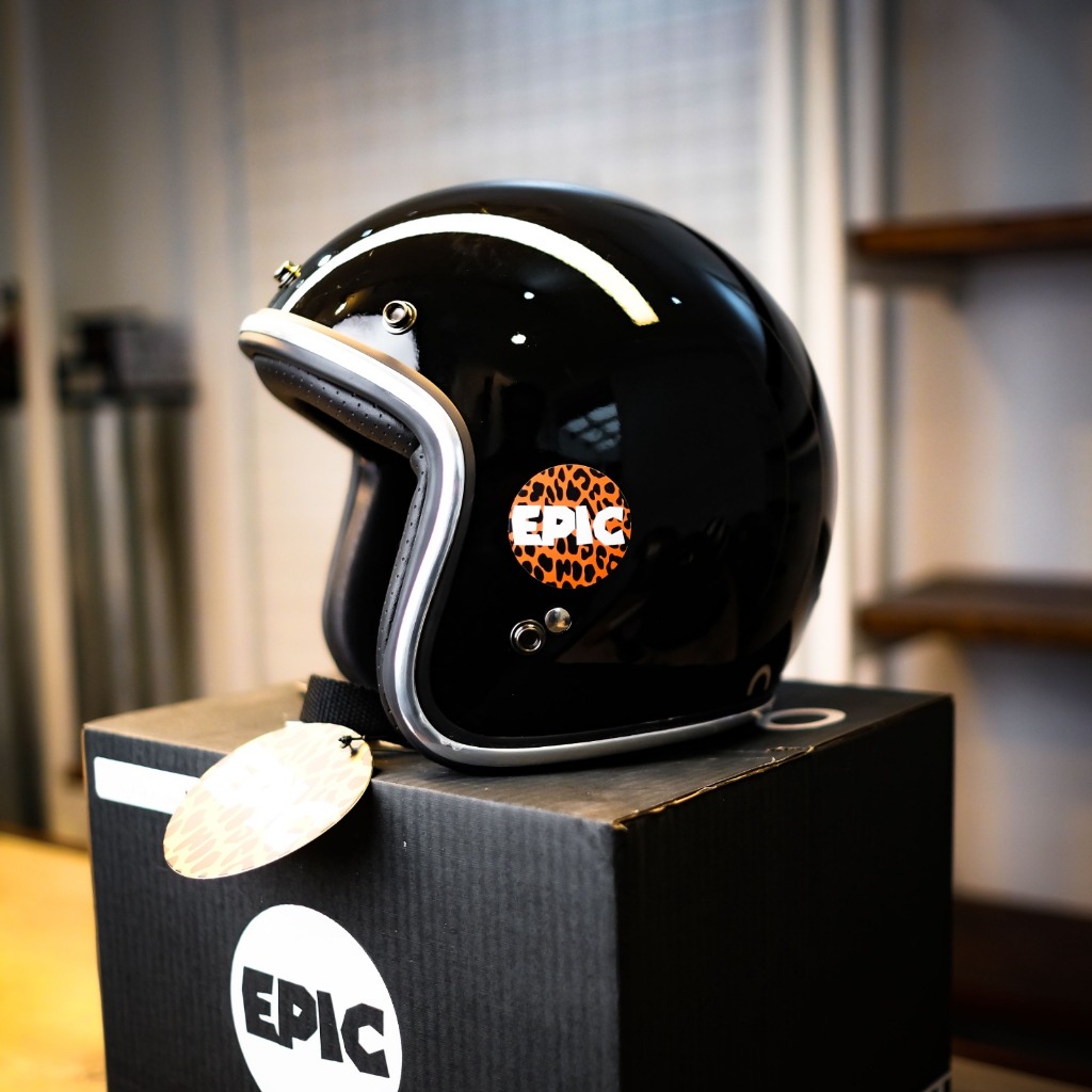 Jual Epic Veil Helmet Open Face Basic Black Glossy List Chrome Helm ...