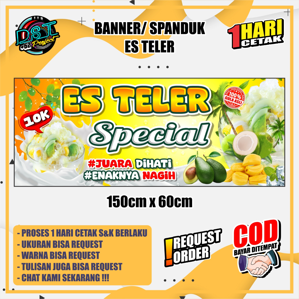 Jual BANNER / SPANDUK ES TELER SPECIAL 150cm x 60cm | Shopee Indonesia