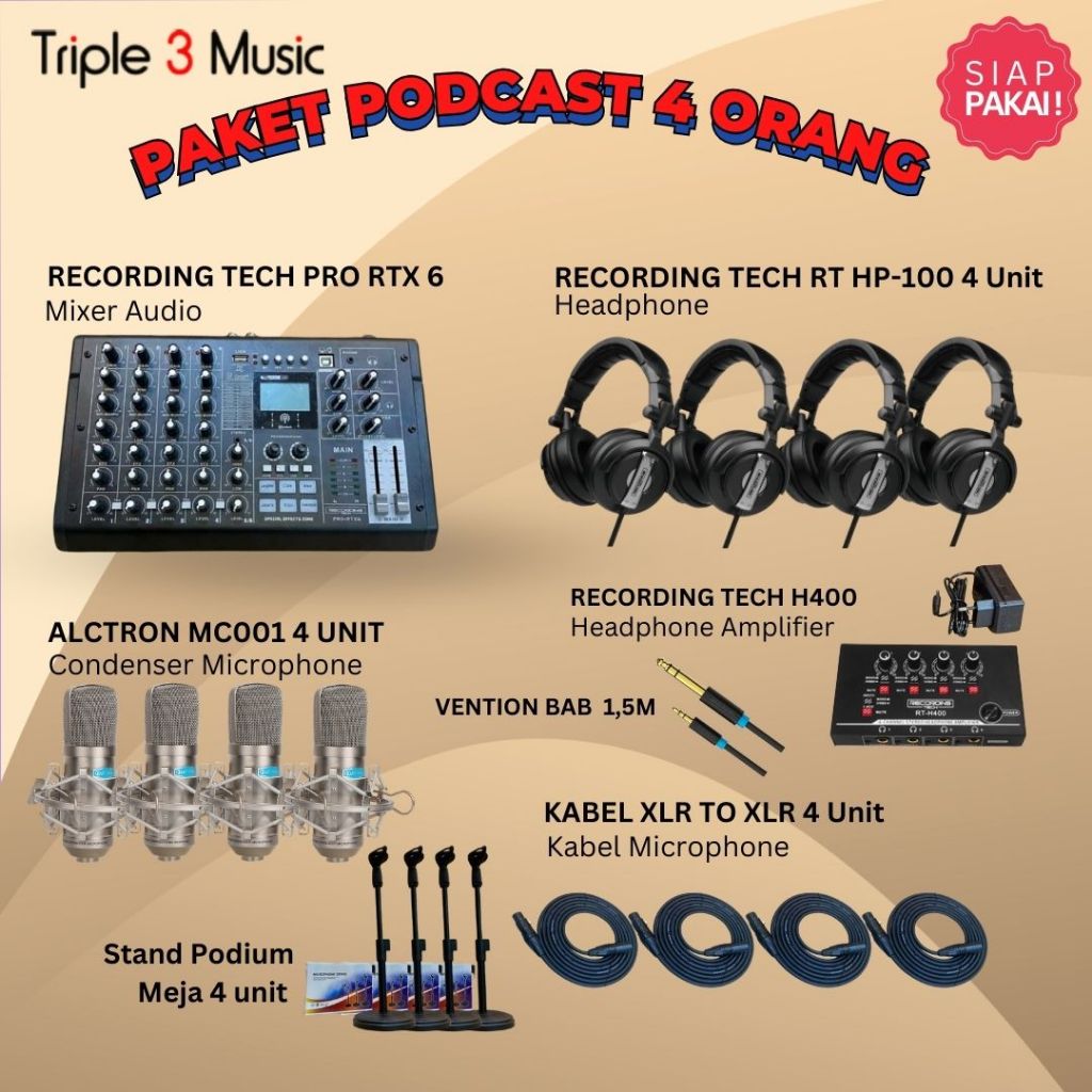 Jual Paket Podcast 4 orang Recording tech Pro RTX6 Mixer USB WITH ...