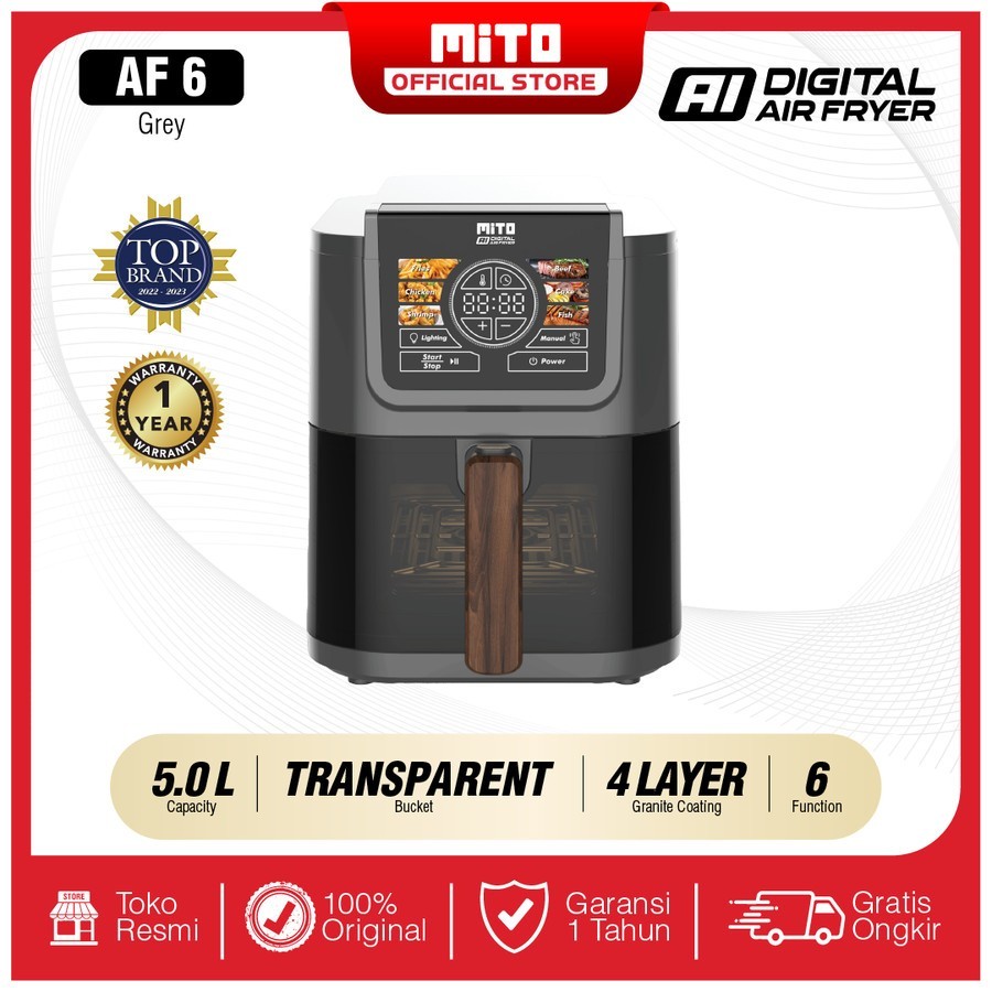 Jual MITO AF6 / AF-6 Digital Air Fryer, Low Watt, 5L Semi Transparan, Touch Screen LED | Shopee ...