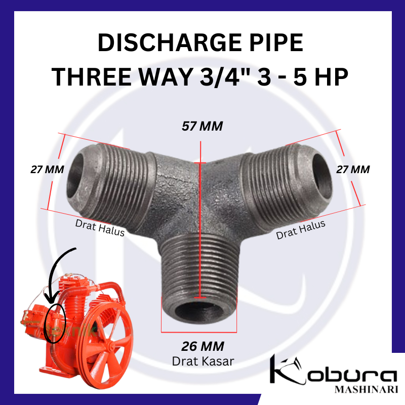 Jual Discharge Pipe Three Way 3/4" Inch Kompresor Angin 3 - 5 HP ...