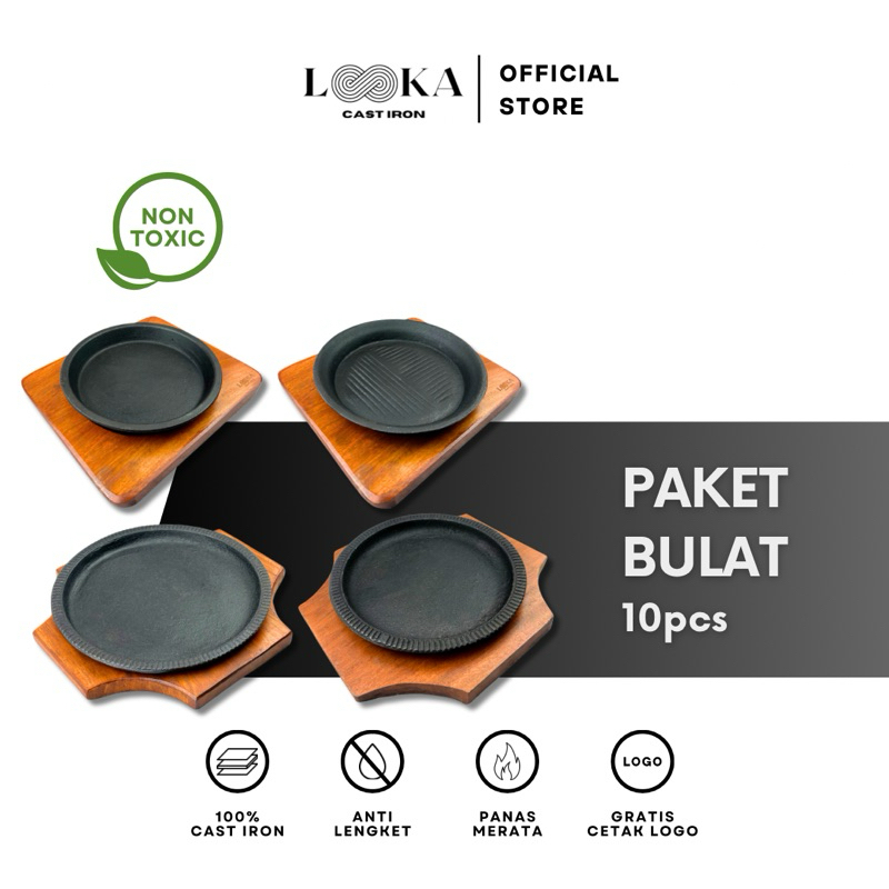 Jual Looka Cast Iron Hot Plate / Piring Steak Bundling Bulat Series 10 ...