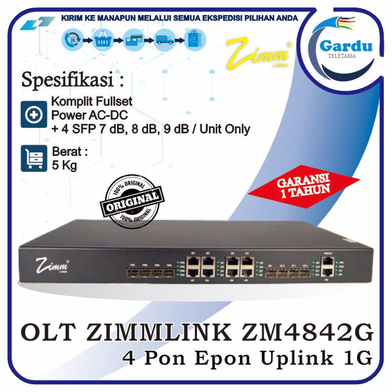 Jual OLT 4 PON EPON ZimmLink ZM4842G UPLINK 1G, Power AC-DC + 4 SFP ...