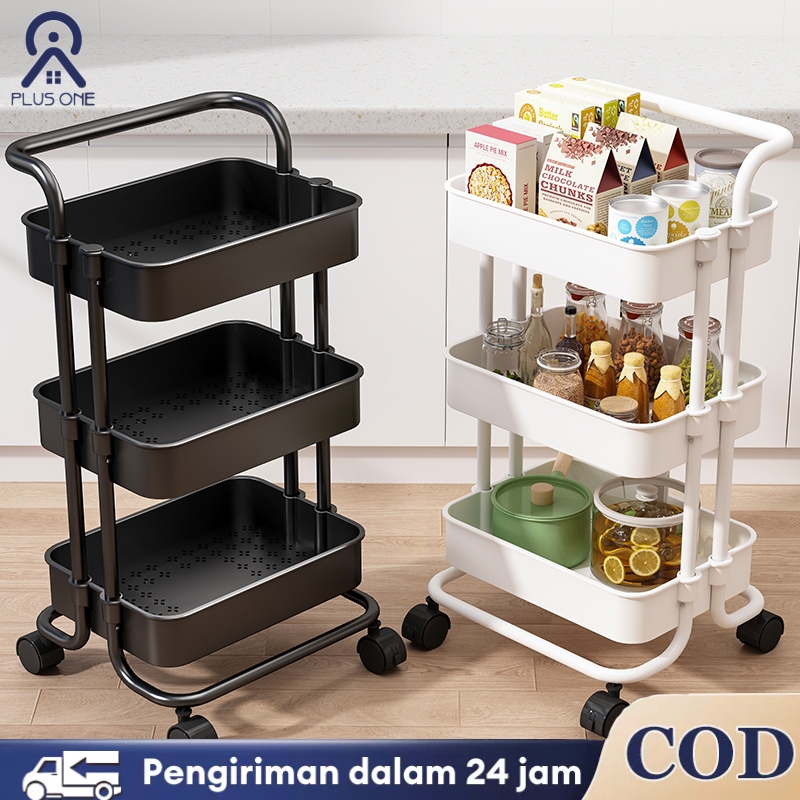 Jual Besi 100% Rak Troli 4 Susun Rak Susun Serbaguna hitam/putih Roda ...