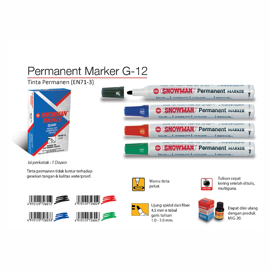 Jual SPIDOL SNOWMAN PERMANENT MARKER G-12 (SATUAN) | Shopee Indonesia