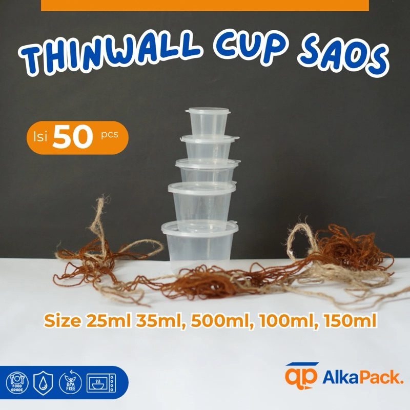 Jual [ISI 50 PCS] Thinwall Cup Saos 25ml, 35ml, 50ml, 100ml, 150ml ...