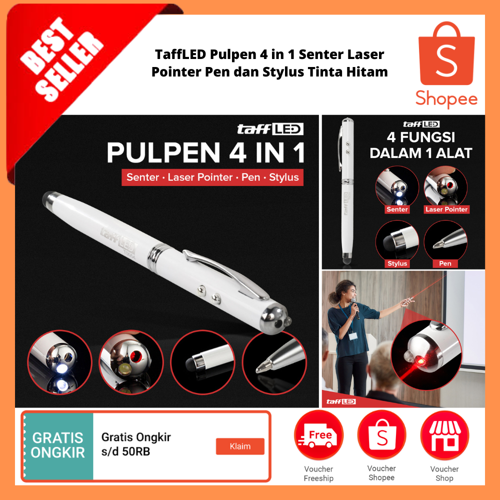 Jual Pulpen 4 in 1 Senter Laser Pointer Pen dan Stylus Tinta Hitam ...