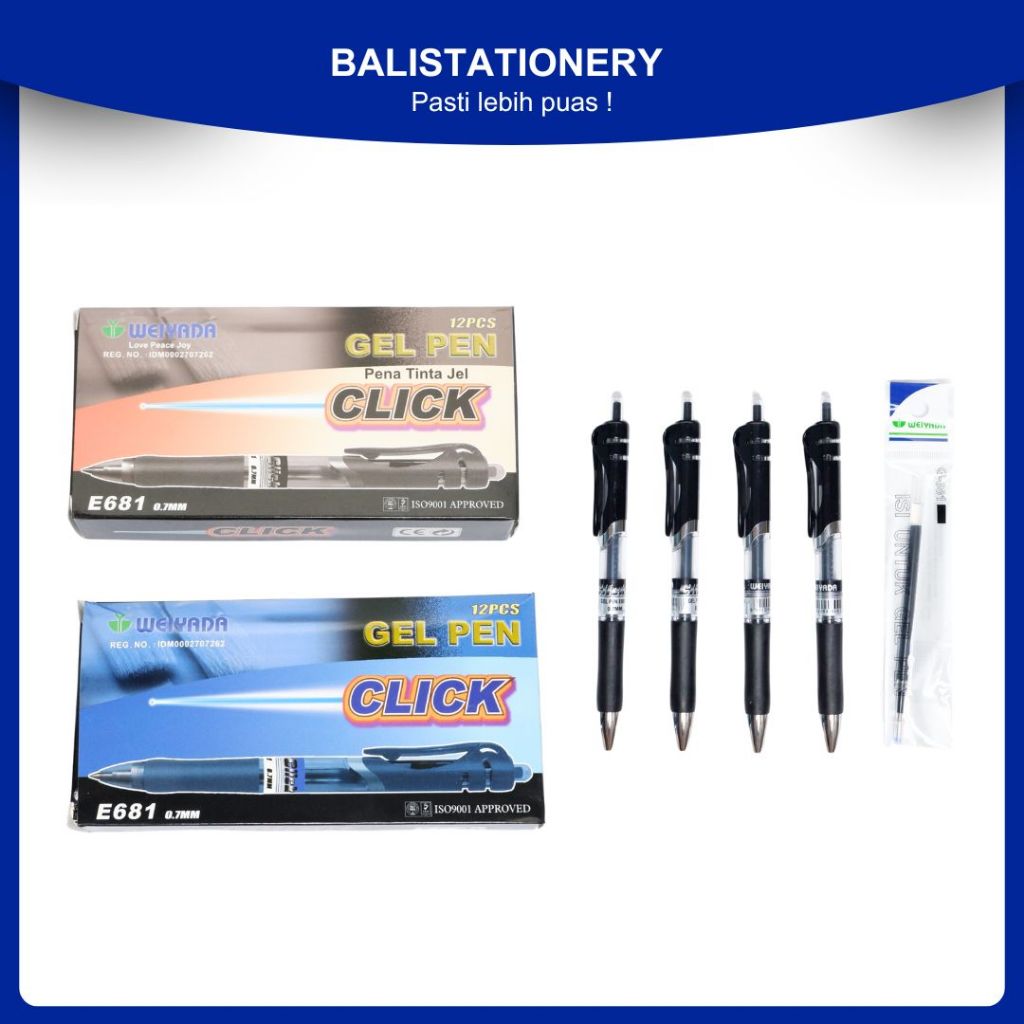 Jual Pena / Bolpoin / Ballpen / Pulpen Gel Pen Weiyada E681 0.7mm ( Hitam / Biru ) | Shopee ...