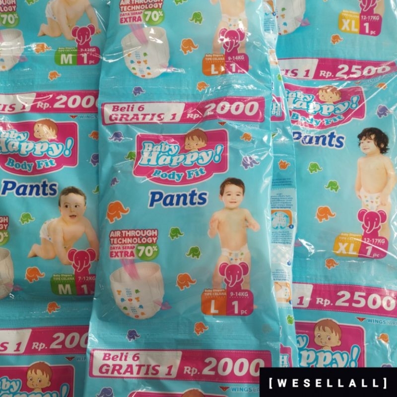 Jual Baby Happy Pants Baby Diapers Popok Celana Bayi Renceng (6+1 ...