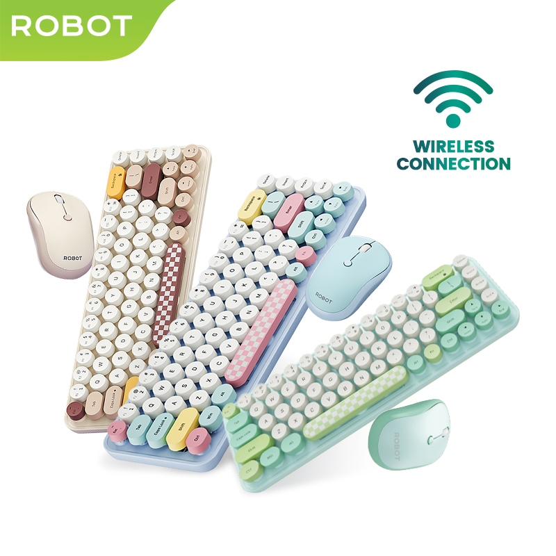 Jual ROBOT Combo Keyboard dan Mouse Wireless Set Pastel Colorful Mini ...