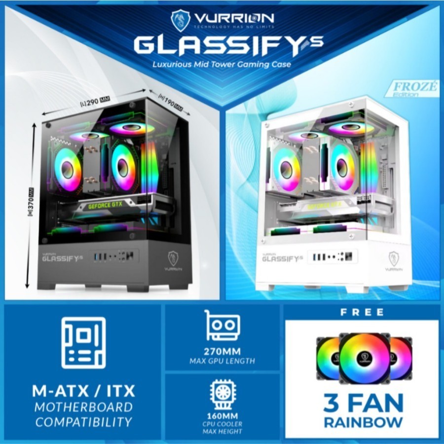Jual Vurrion Glassify S Casing Komputer M-ATX Free 3Fan RGB | Shopee ...