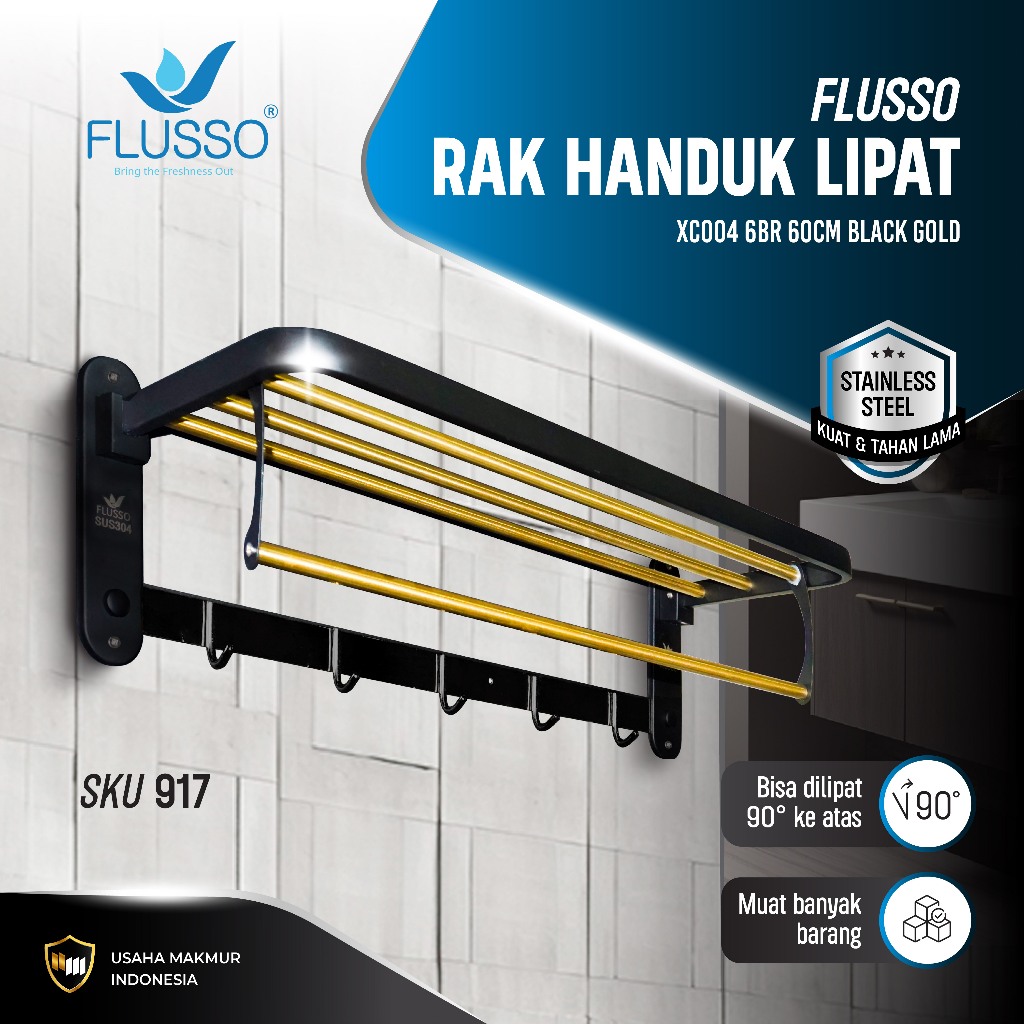 Jual FLUSSO RAK HANDUK LIPAT Rak Handuk Dinding Toilet Stainless Tempat ...