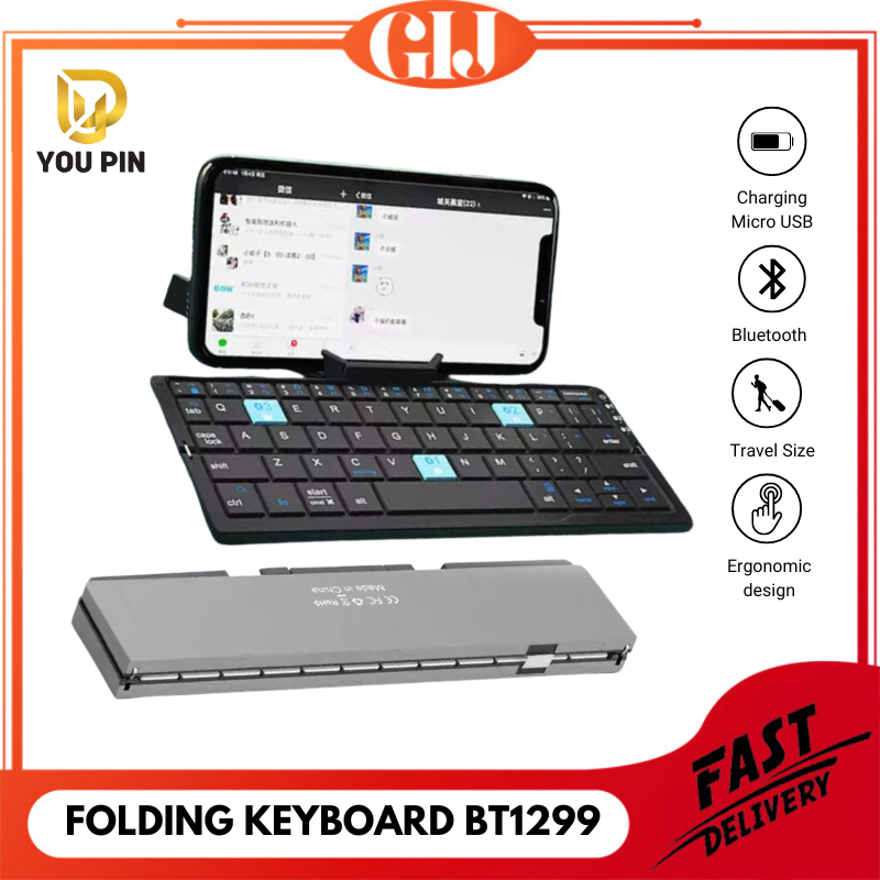 Jual YOU PIN Folding Wireless Keyboard BT1299 with Stand,Quiet Aluminum ...