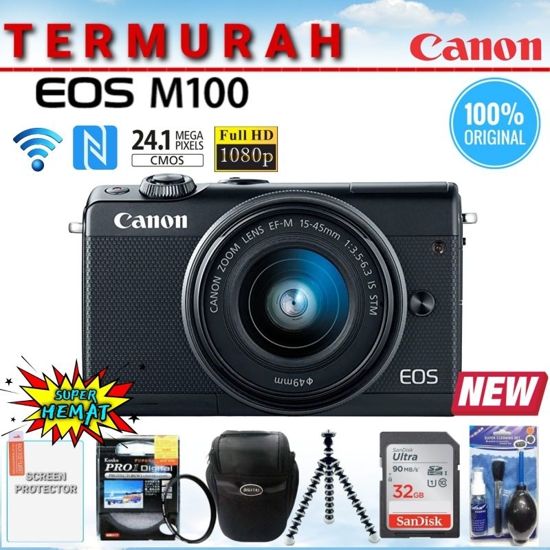 Jual KAMERA CANON EOS M100 WIFI + LENSA 15-45 IS STM PRODUK ORIGINAL ...
