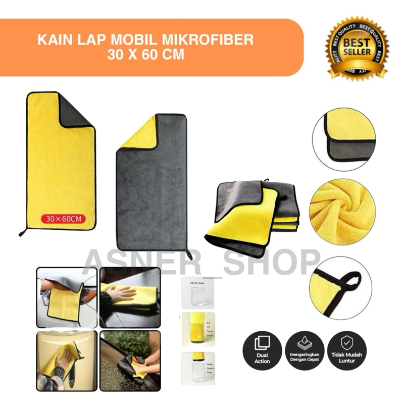 Jual Kain Lap microfiber 30X60 Panjang Serap Air Meja Mobil Lemari Kaca ...