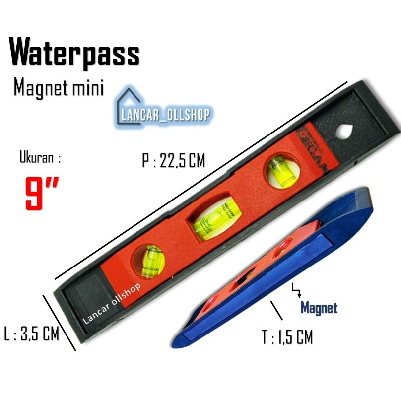 Jual Waterpass Mini/Waterpas 9 inch/ Waterpass pvc MAGNET mini 9 inch ...