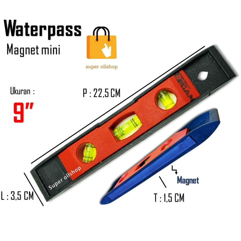 Jual Waterpass Mini/Waterpas 9 inch/ Waterpass pvc MAGNET mini 9 inch ...