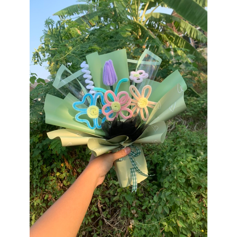 Jual BUKET BUNGA BULU MERCY buket bunga pipe cleaner buket kawat bulu ...