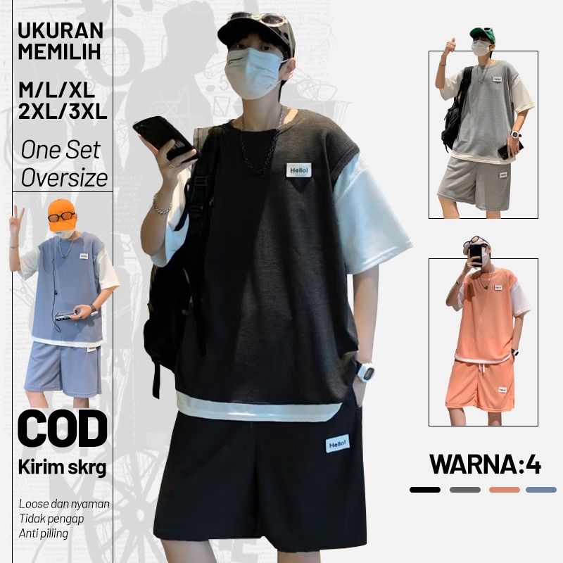 Jual Baju One Set Setelan Pria Kaos Oversize Outfit Cowok Keren Setelan ...