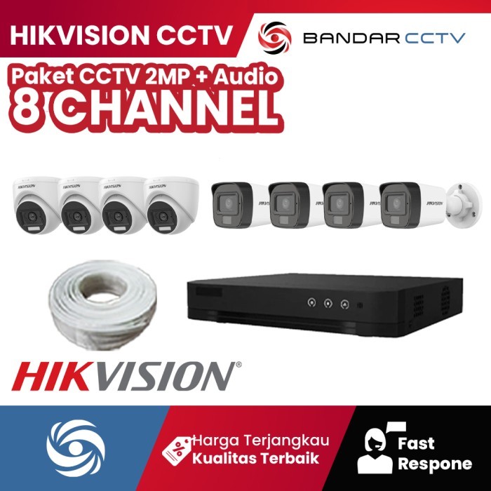 Jual Paket cctv Hikvision 8 channel 2MP ColorVu Audio | Shopee Indonesia