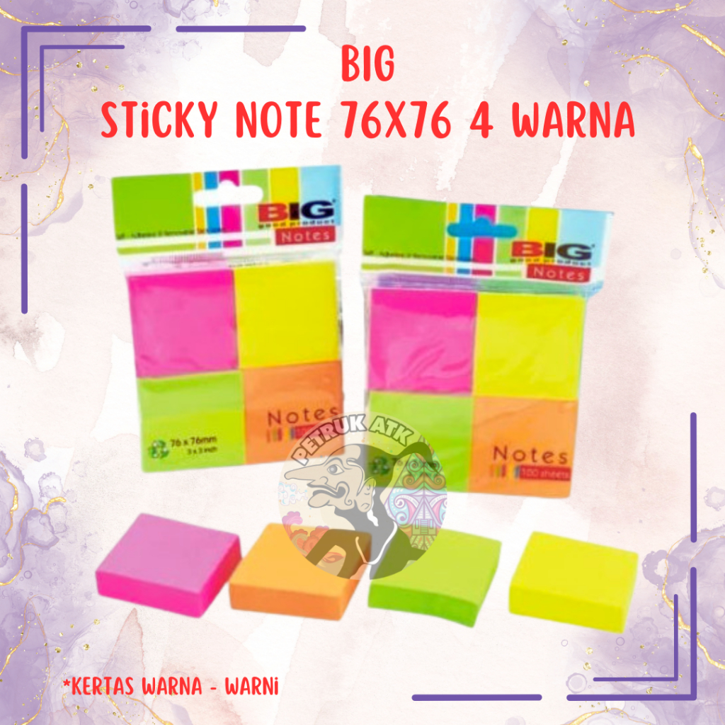Jual [SET] STICKY NOTES BIG 76X76 4 WARNA PEMBATAS DAN PENANDA KERTAS ...