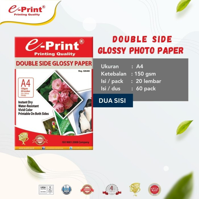 Jual E-PRINT KERTAS PHOTO DOUBLE SIDE GLOSSY PAPER A4 150 GSM | Shopee ...
