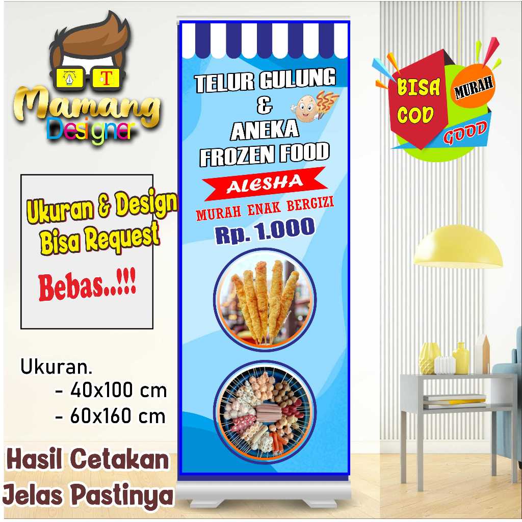 Jual Spanduk Banner Custom Jajanan Telor Gulung dan Frozen Food bb ...