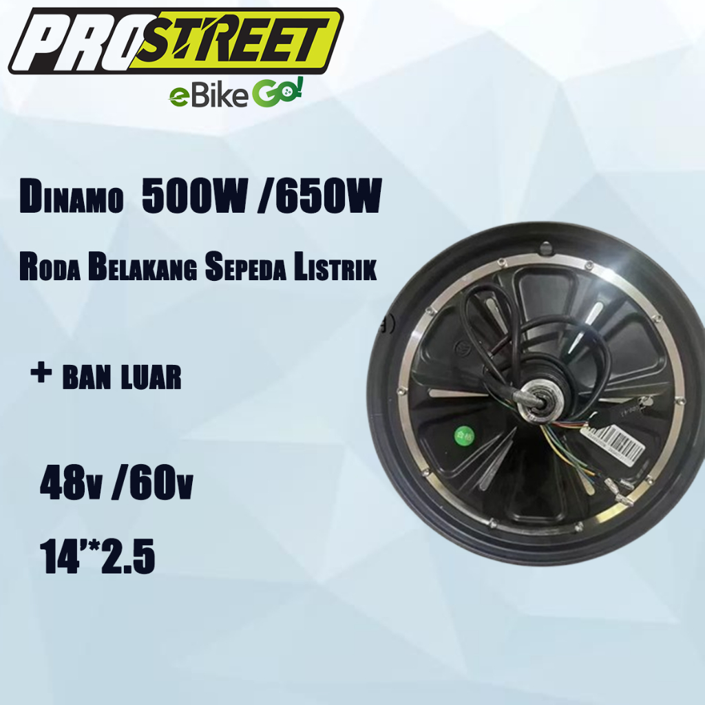 Jual PROSTREET Dinamo Sepeda Listrik 500W- 600W 48V/14"*2.5 GRATIS BAN TUBELESS | Shopee Indonesia