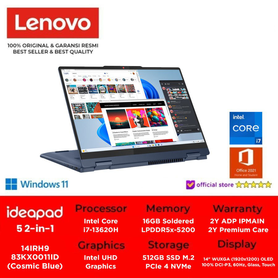 Jual LENOVO IdeaPad 5 2-in-1 14IRH9 83KX0011ID Core i7 13620H 16GB ...