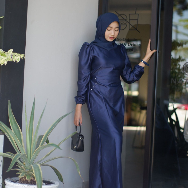 Jual Elora Dress Kain Satin Silk Premium Baju Fashion Wanita Terbaru Gamis Muslimah Modern ...