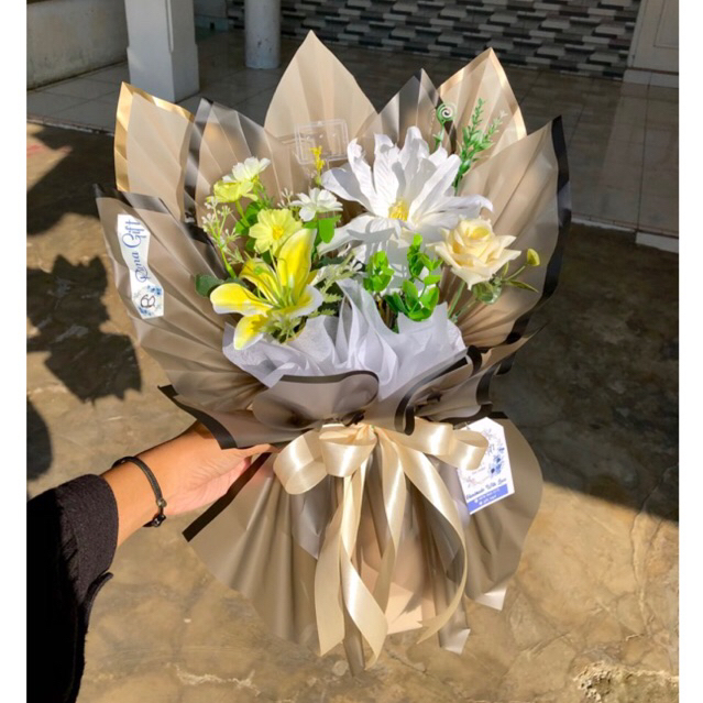 Jual Buket bunga artificial palsu model kipas unik cantik | Shopee ...