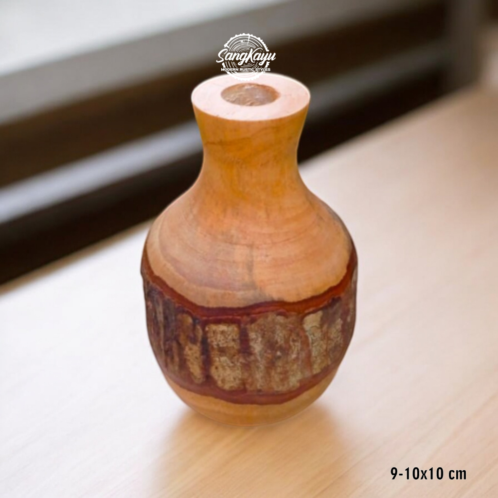 Jual SangKayu Vas Bunga Kayu Rustic Wooden Vase Pot Kayu Unik 10 cm ...
