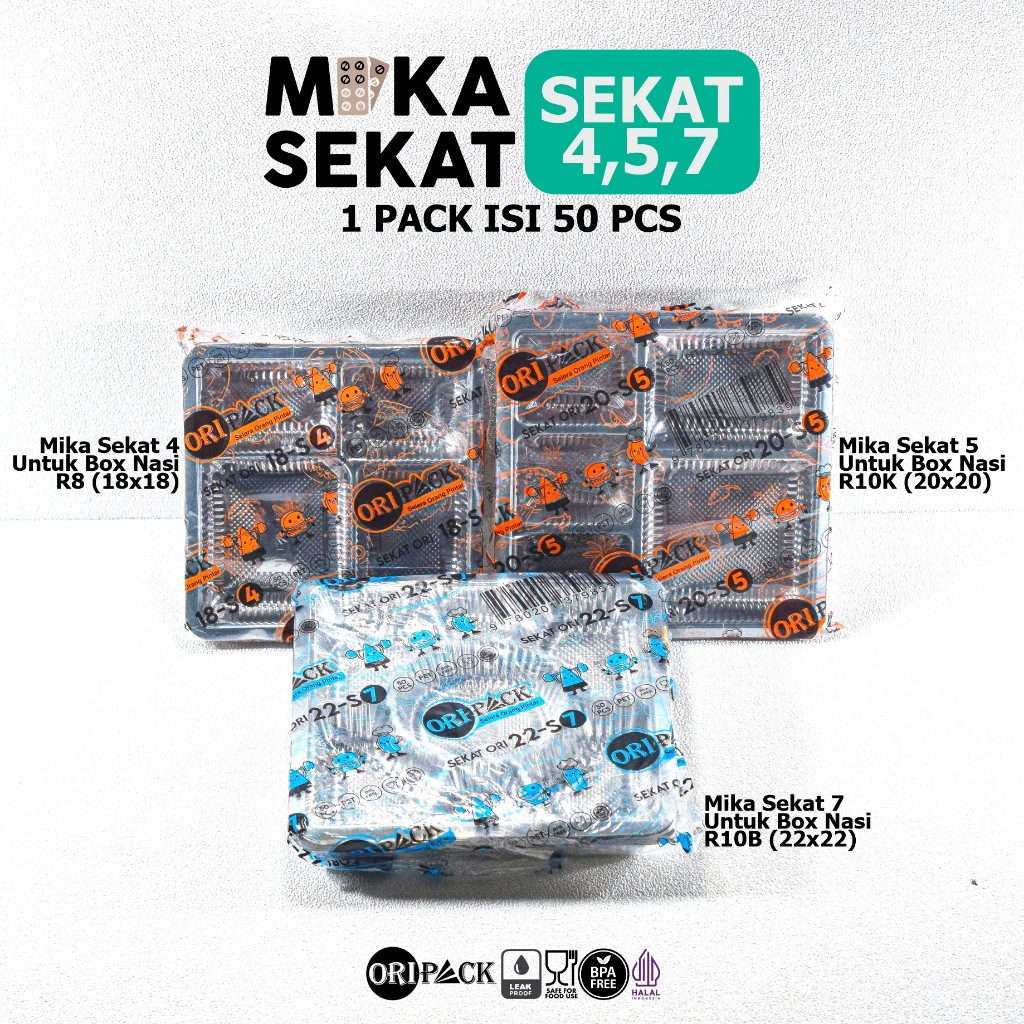 Jual (50 PCS) Mika Samir Sekat Kotak Nasi ORIPACK / Sekat 4 5 7 / Mika ...