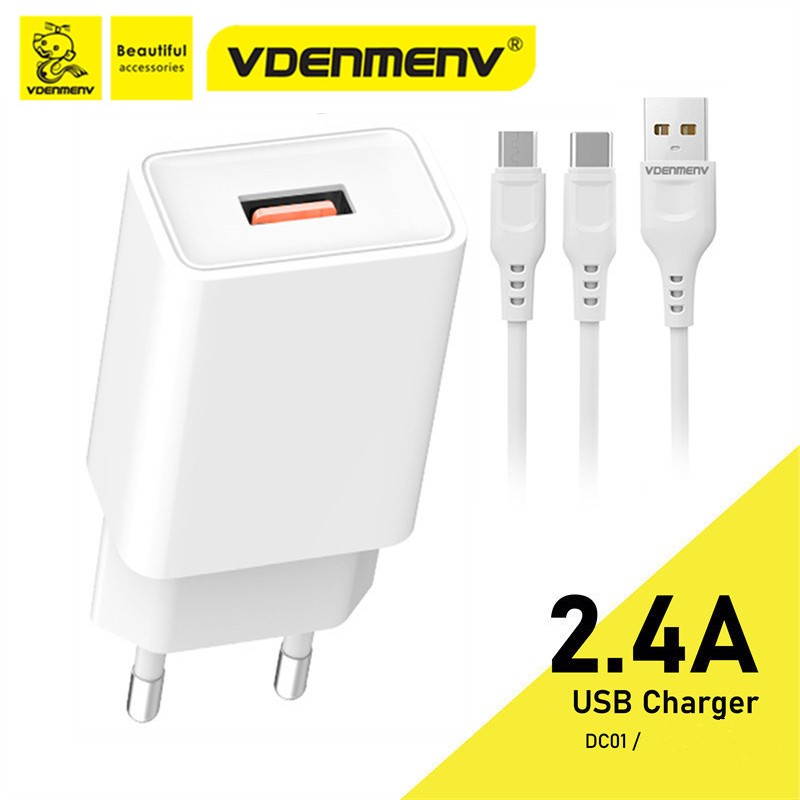 Jual VDENMENV DC01V/T Charger 12W 2.4A Fast Charging Mobile Power Adapter +Cable Set for Oppo ...
