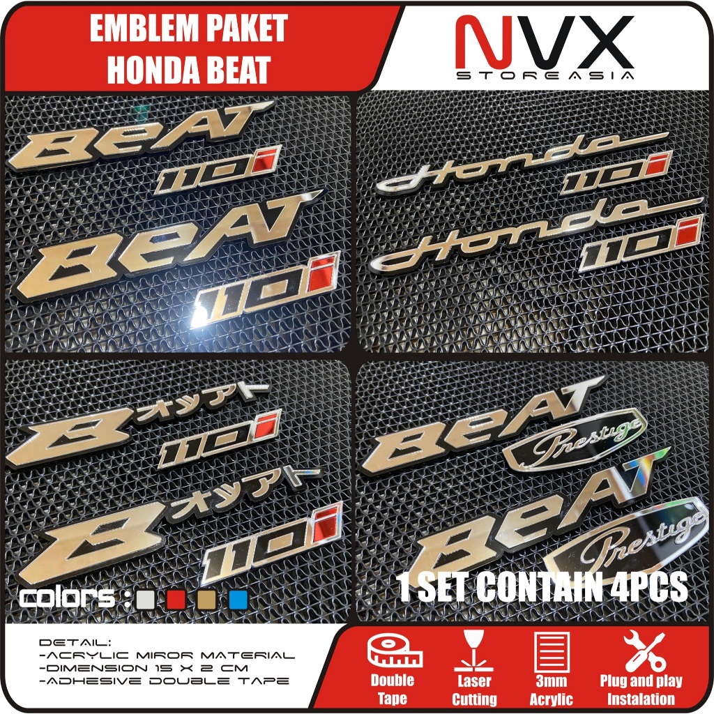 Jual Emblem Beat Logo 1 set isi 4 PCS Emblem Timbul Mirror Anti Karat ...