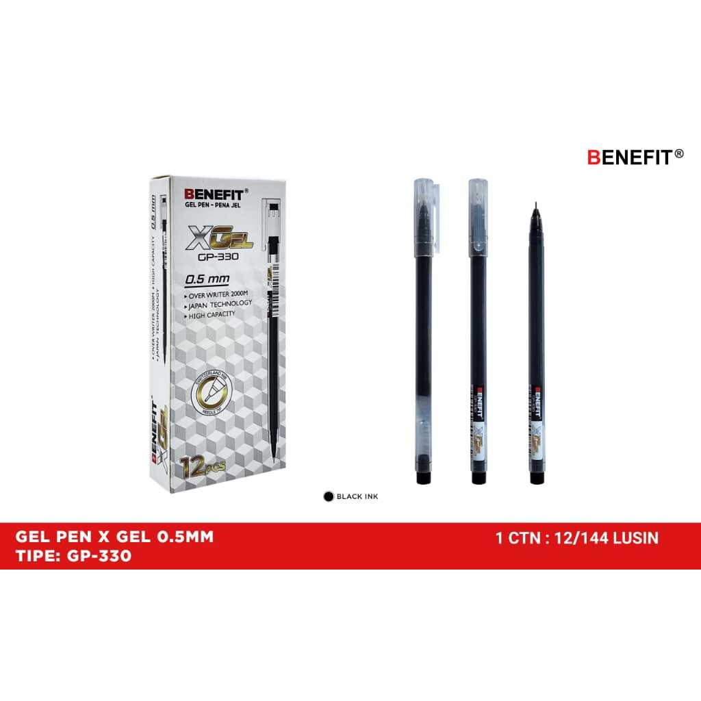 Jual [1 Pak] Pulpen Bolpen Pena Gel Pen BENEFIT GP-330 X-Gel | Shopee ...