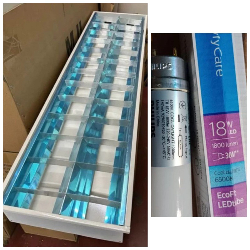 Jual Kap lampu RM 2x36 2x18 Watt Komplit set led Philips 2x18W kap RMI ...