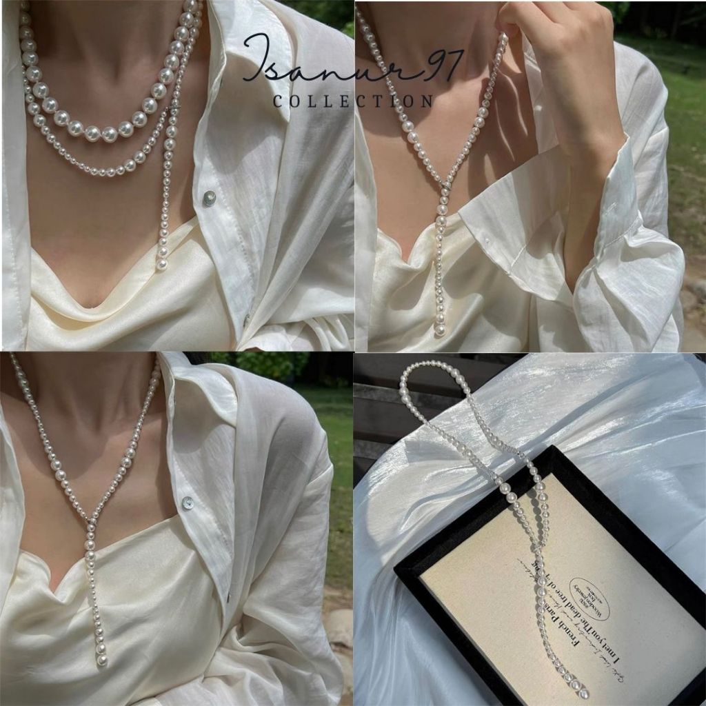 Jual Kalung Hijab Mutiara Long Necklace Pearl Necklace Kalung Mutiara ...