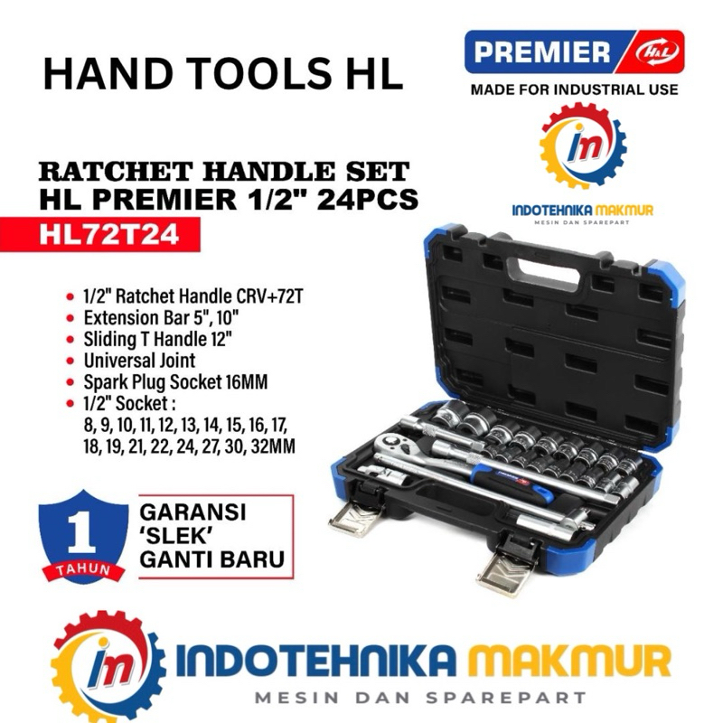 Jual HL PREMIER Kunci Sock Ratchet Wrench 1/2 Hand Tools Set Garansi 1 Tahun | Shopee Indonesia
