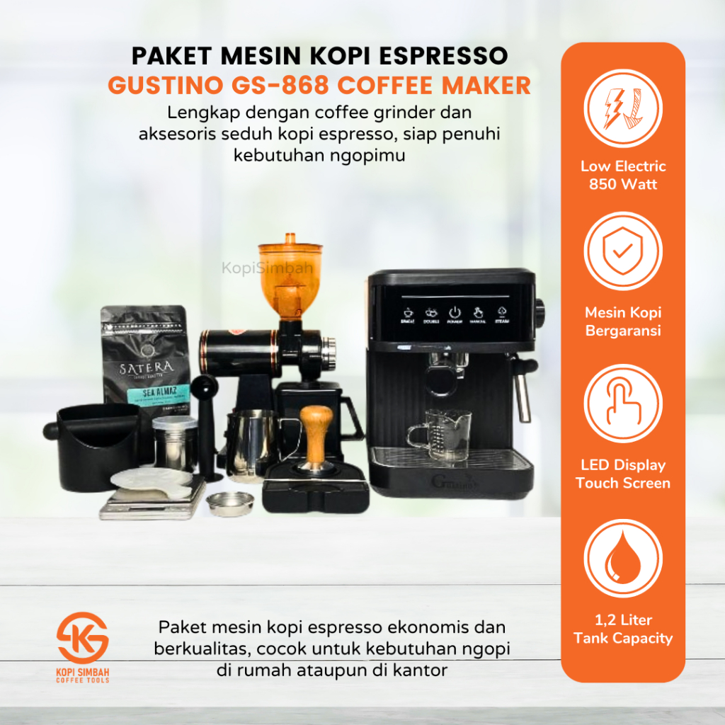 Jual Mesin Kopi Espresso GUSTINO GS 868 Coffee Maker Set Alat Seduh Pembuat MK868 With Grinder ...