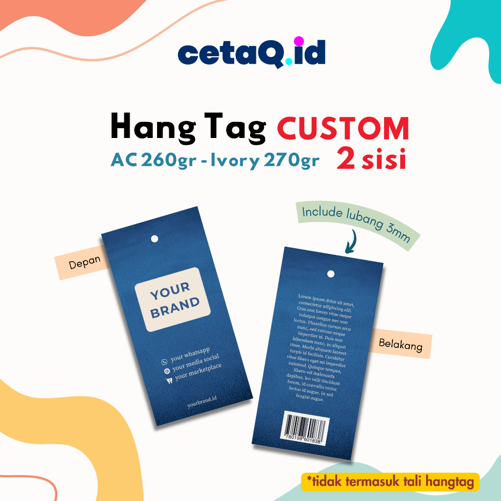 Jual Cetak Hangtag Custom desain 2 SISI | Hang tag label baju | Handtag ...