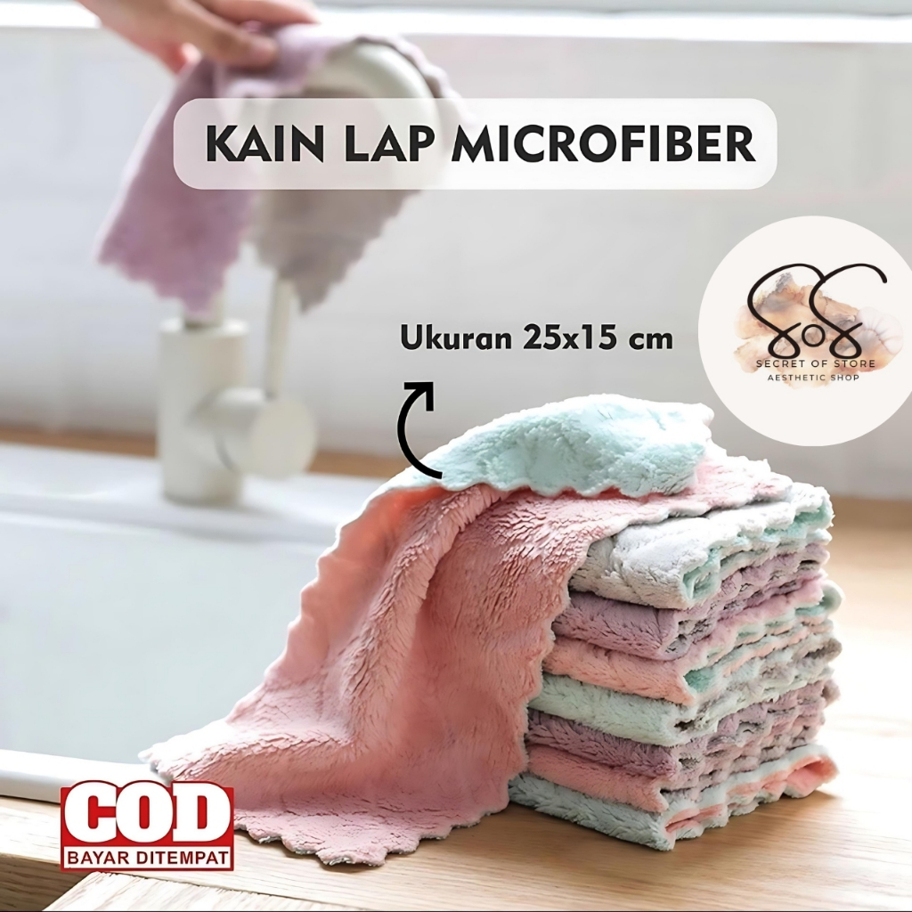 Jual [JUAL SUPER RUGI] Kain Lap Piring Ukuran 26x16cm/Kain Lap Dapur Microfiber Serap Air Murah ...