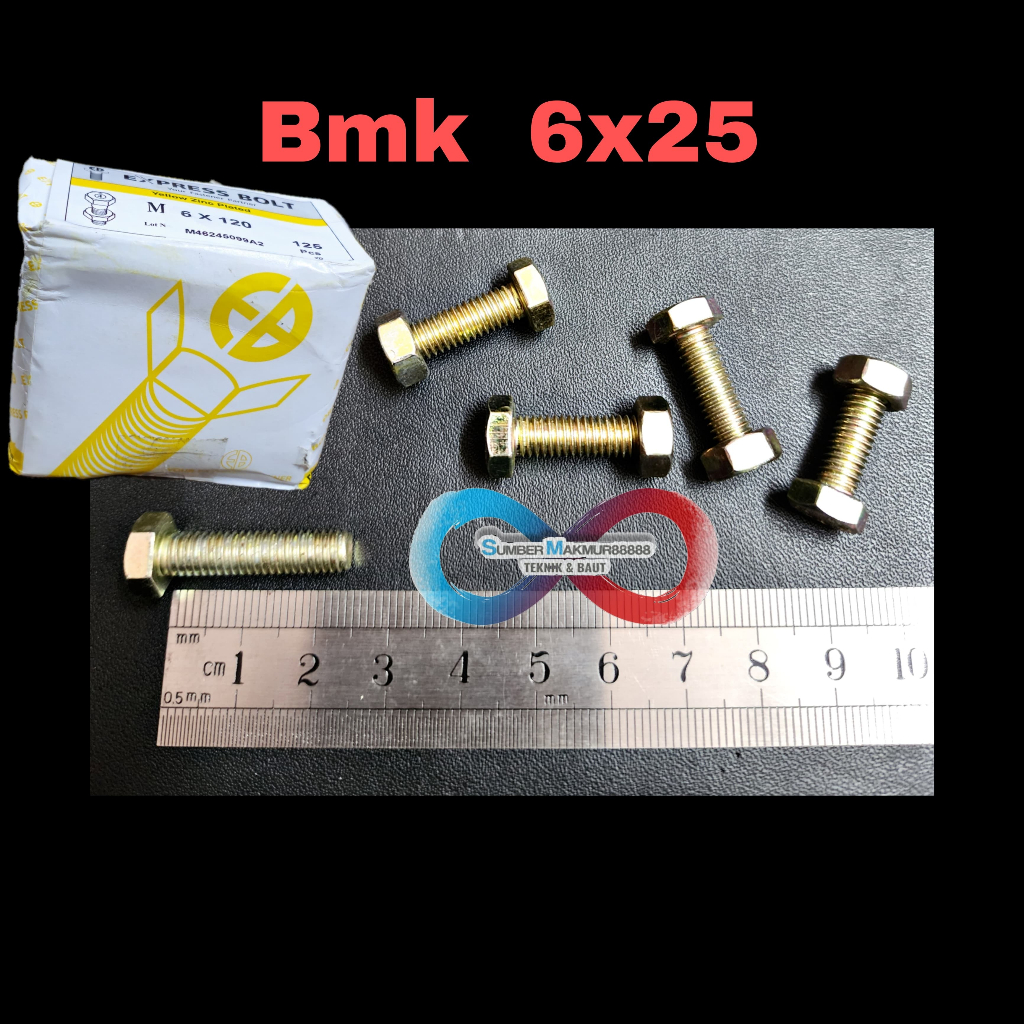 Jual BOX - baut mur kuning / bmk M 6×25 ( Isi 400 pcs ) | Shopee Indonesia