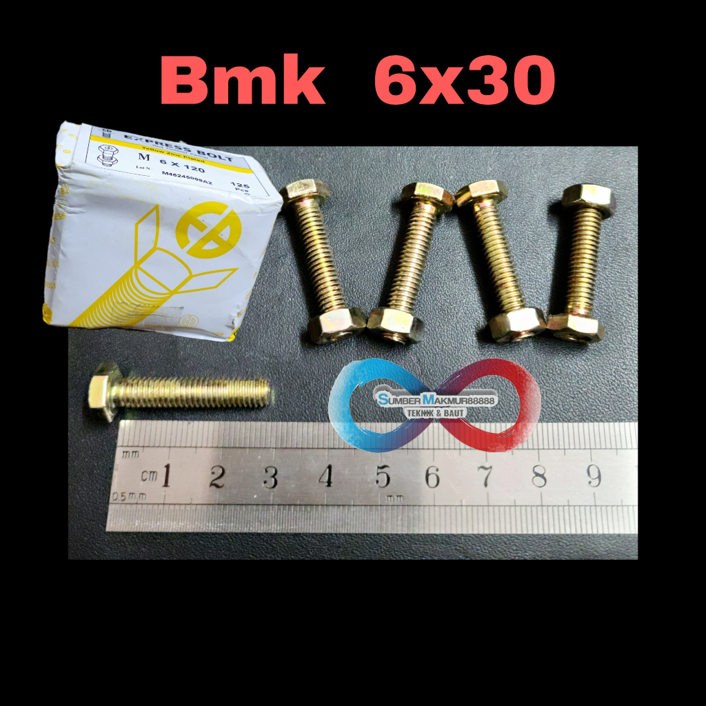Jual BOX - baut mur kuning / bmk M 6×30 ( Isi 400 pcs ) | Shopee Indonesia