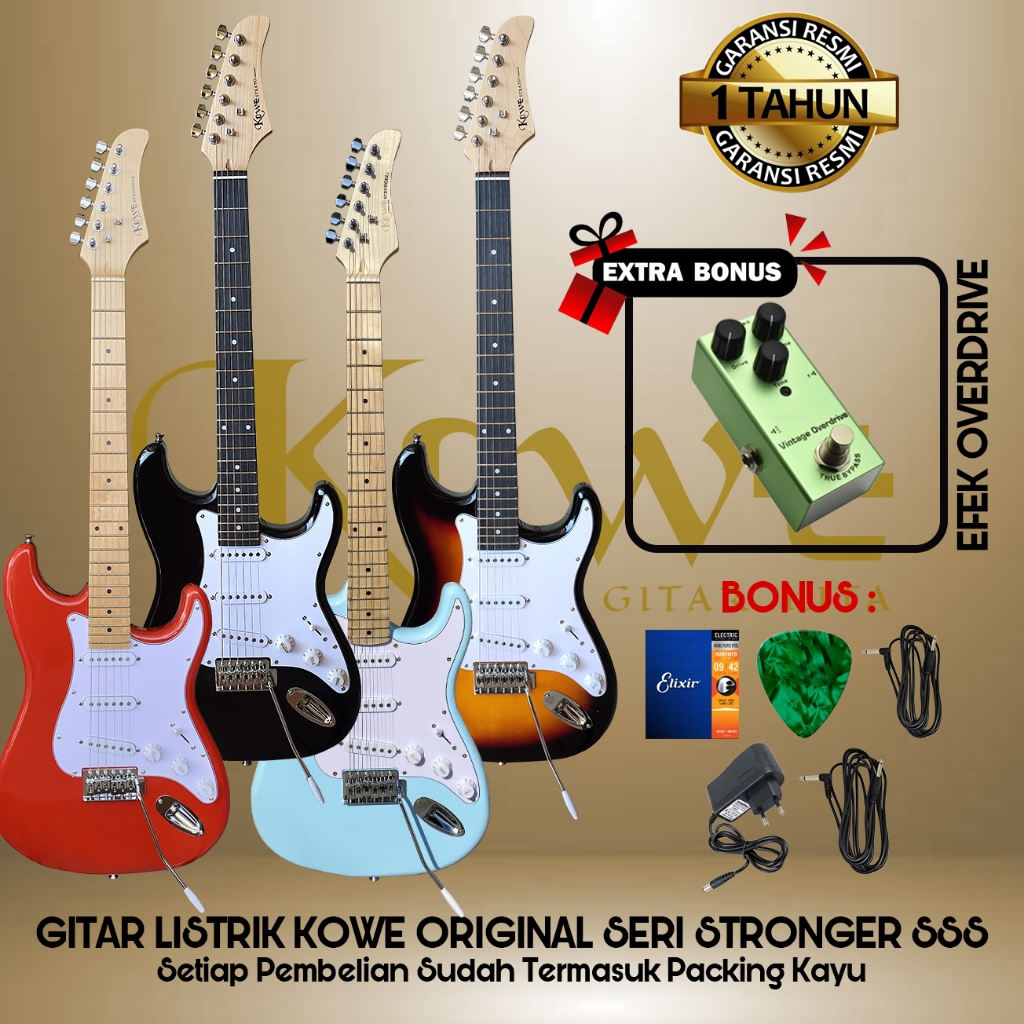 Jual Gitar Elektrik Original Merk Kowe Seri Stronger SSS Bonus Efek ...