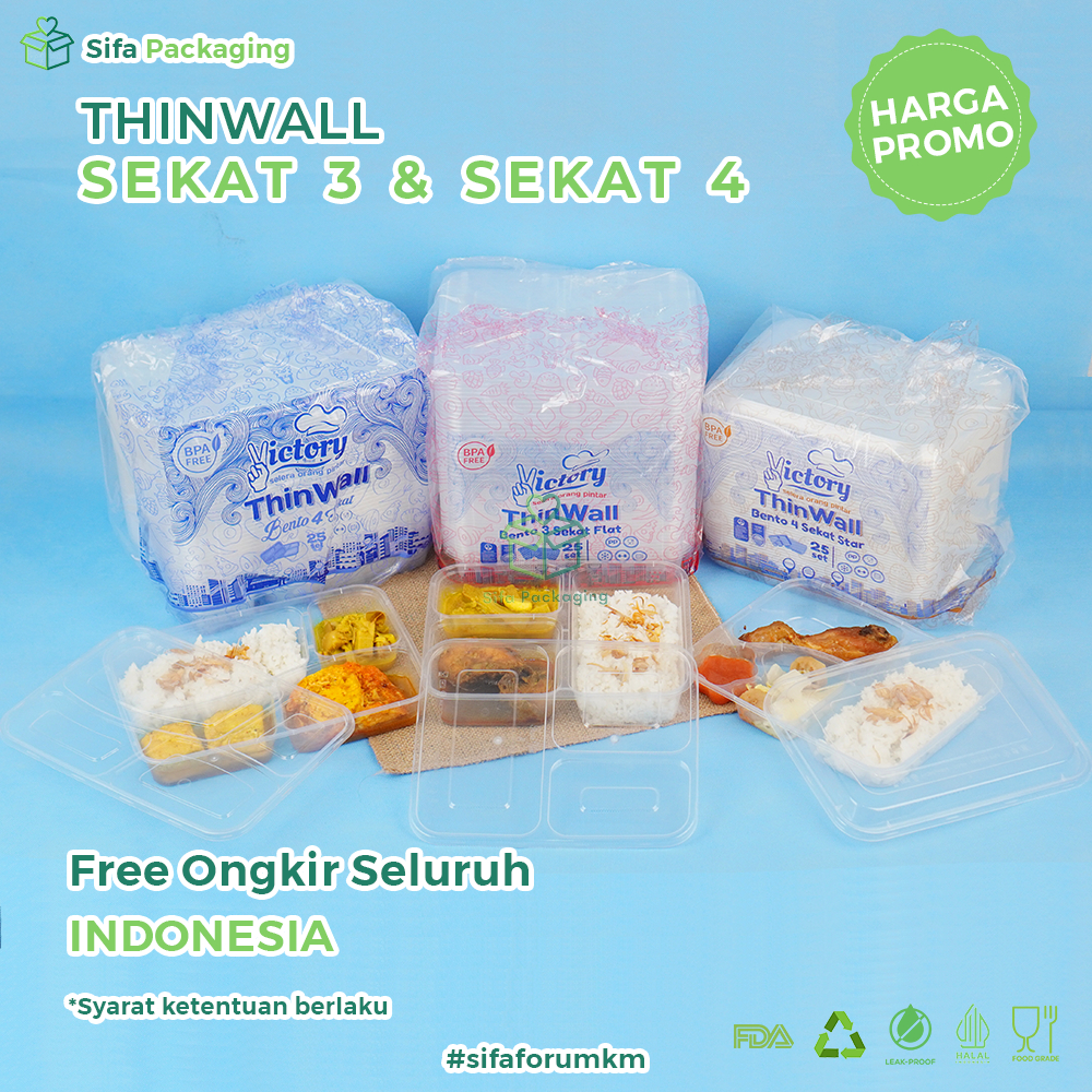 Jual Thinwall Bento Sekat 3 + Tutup Kotak Makan Sekat 4 Box Kotak Nasi Catering Kotak Bekal ...
