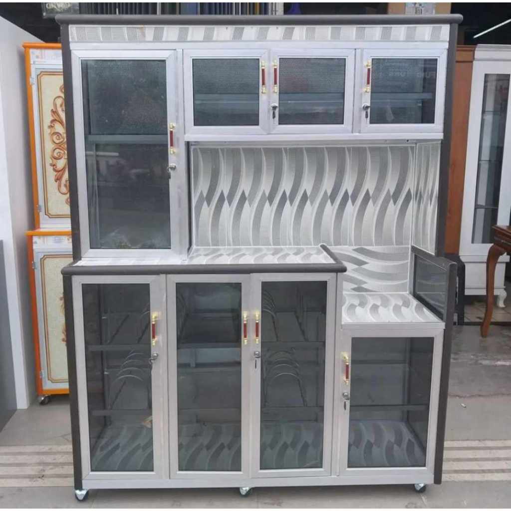 Jual Rak piring aluminium 4 pintu full kaca dan full kunci jumbo | rak ...